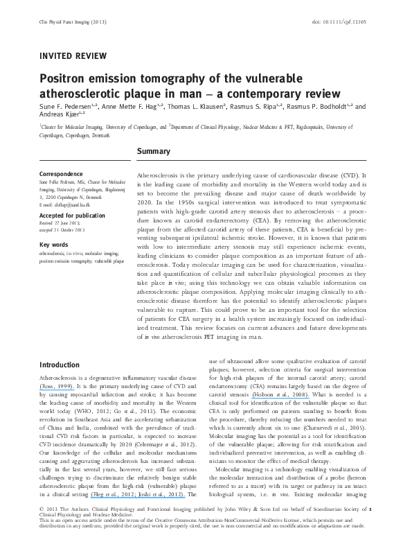 (PDF) Positron emission tomography of the vulnerable atherosclerotic plaque in man - a ...