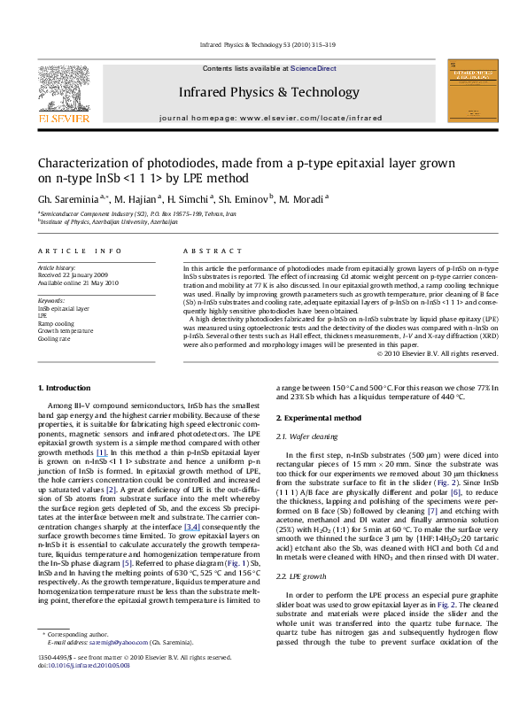 (PDF) Characterization of photodiodes, made from a p-type epitaxial layer grown on n-type InSb ...