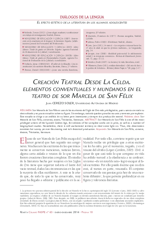 (PDF) «Creación teatral desde la celda. Elementos conventuales y ...