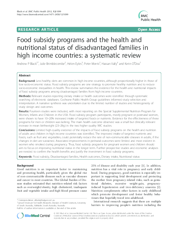 (PDF) Food subsidy programs and the health and nutritional status of ...