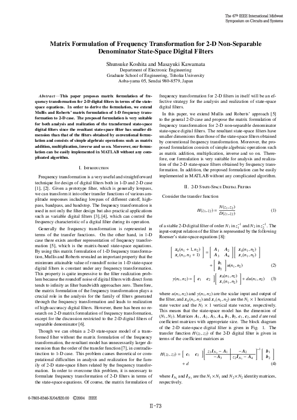Pdf Matrix Formulation Of Frequency Transformation For 2d