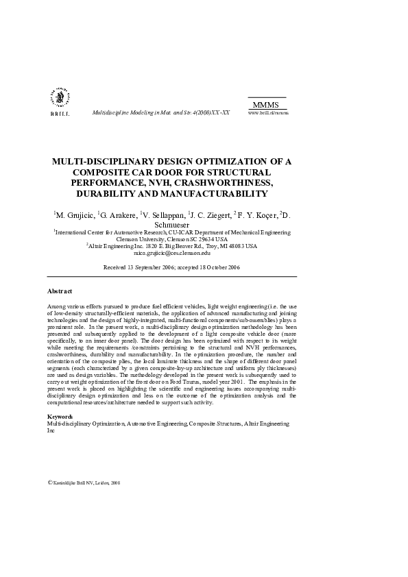 (PDF) Multi-Disciplinary Design Optimization of a Composite Car Door ...