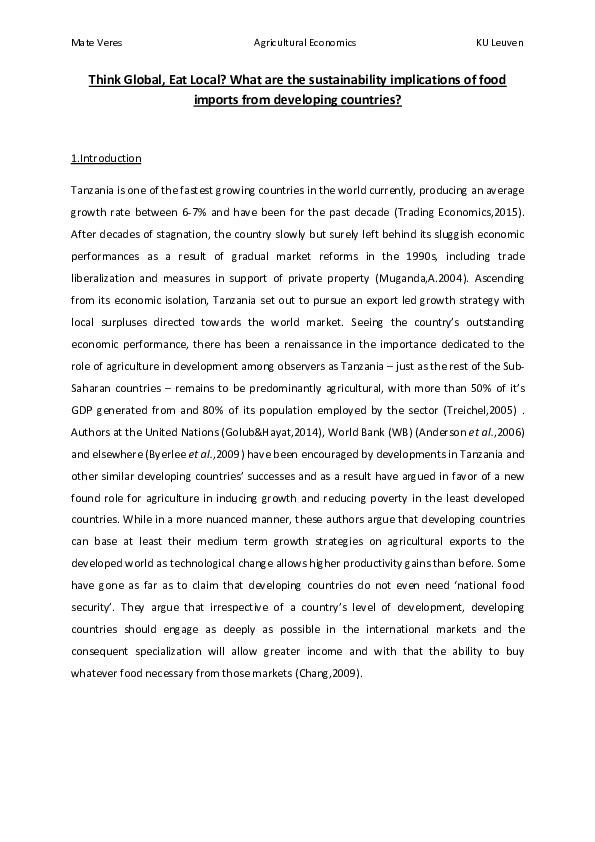 (PDF) Think Global, Eat Local? What are the sustainability implications ...