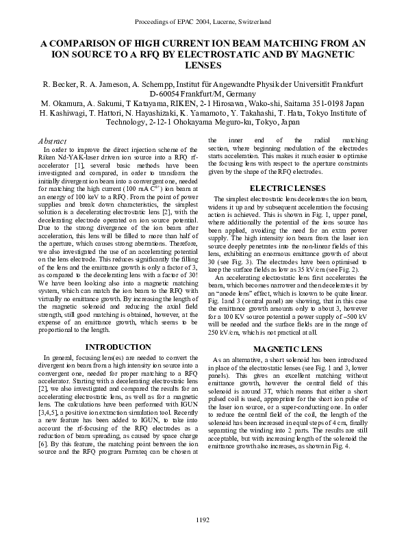 (PDF) A COMPARISON OF HIGH CURRENT ION BEAM MATCHING FROM AN ION SOURCE ...