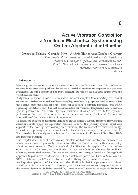 (PDF) Active Vibration Control for a Nonlinear Mechanical System Using On-line Algebraic ...