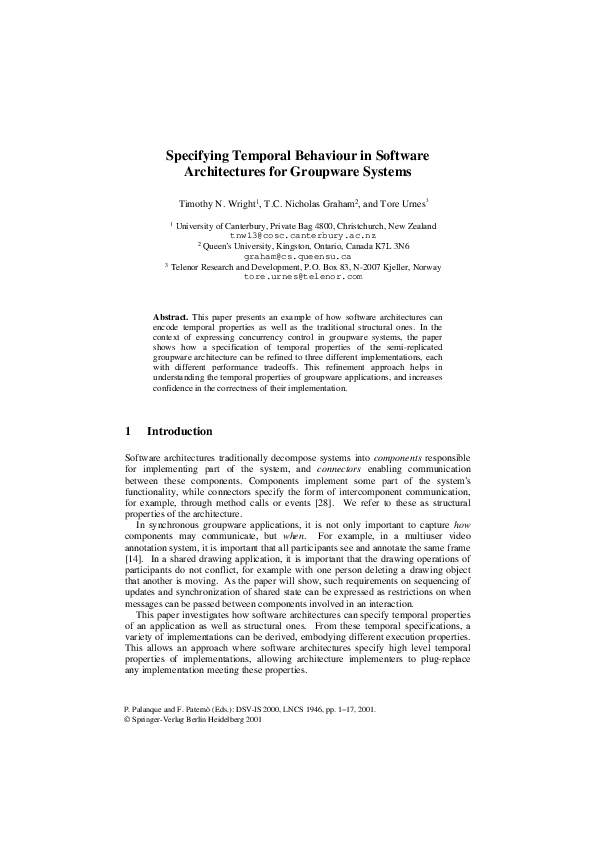 Pdf Specifying Temporal Behaviour In Software Architectures For Groupware Systems