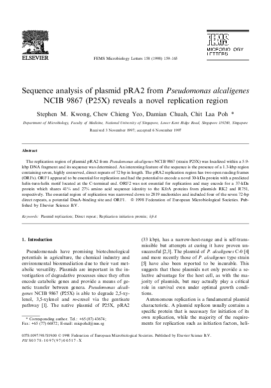 (PDF) Sequence analysis of plasmid pRA2 from Pseudomonas alcaligenes ...
