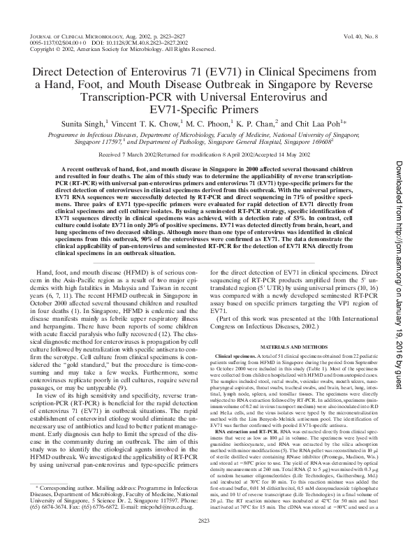 (PDF) Direct Detection of Enterovirus 71 (EV71) in Clinical Specimens ...
