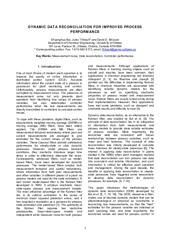 (PDF) DYNAMIC DATA RECONCILIATION FOR IMPROVED PROCESS PERFORMANCE