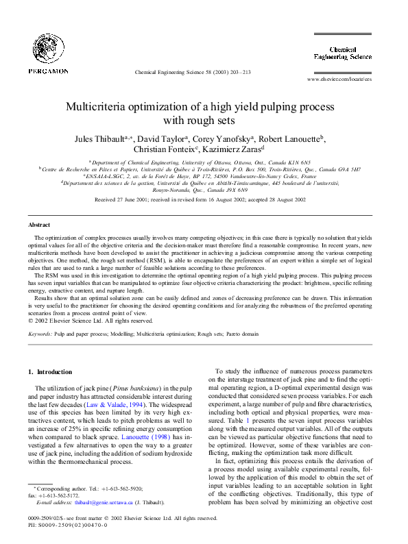 (PDF) Multicriteria optimization of a high yield pulping process with ...
