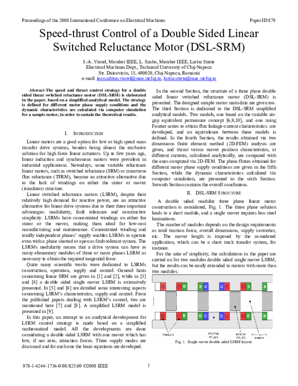 Speed-thrust Control of a Double Sided Linear Switched Reluctance Motor (DSL-SRM)