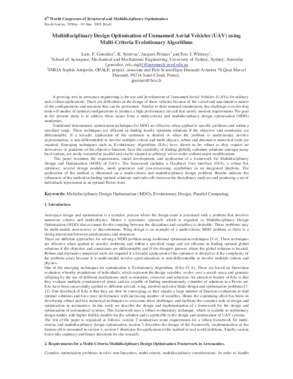 (PDF) Multidisciplinary Design Optimisation of Unmanned Aerial Vehicles (UAV) using Multi ...