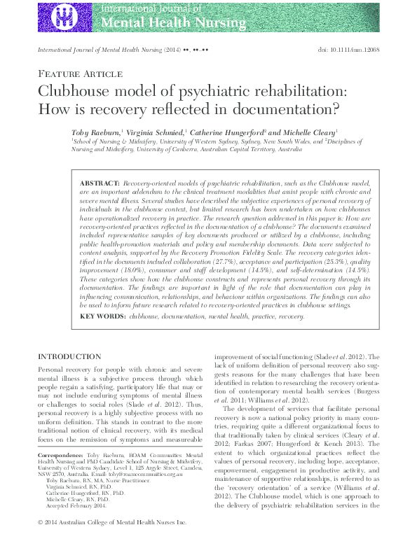 (PDF) An overview of the clubhouse model of psychiatric rehabilitation