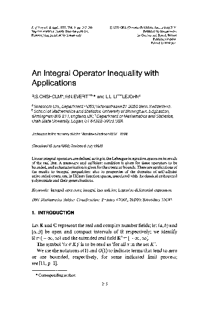 (PDF) An integral operator inequality with applications