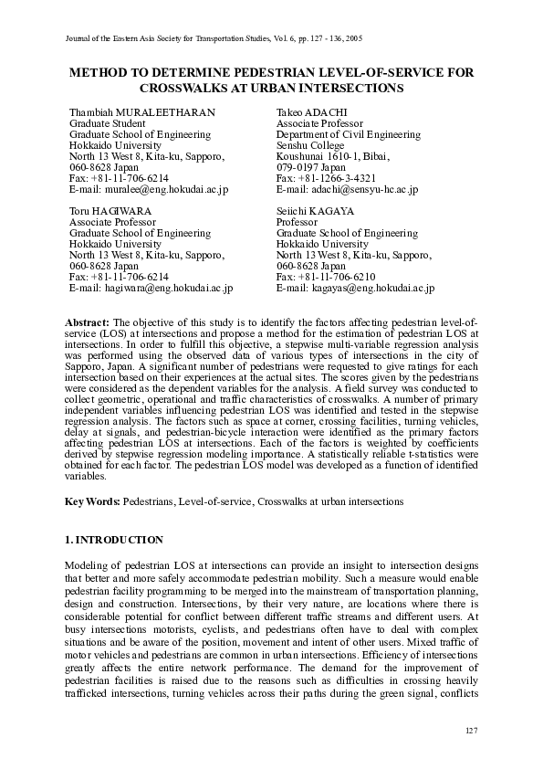 (PDF) METHOD TO DETERMINE PEDESTRIAN LEVEL-OF-SERVICE FOR CROSSWALKS AT URBAN INTERSECTIONS