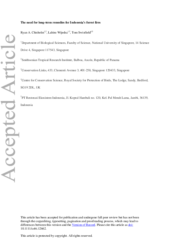 (PDF) When the smoke clears: long term remedies for Indonesia’s forest ...