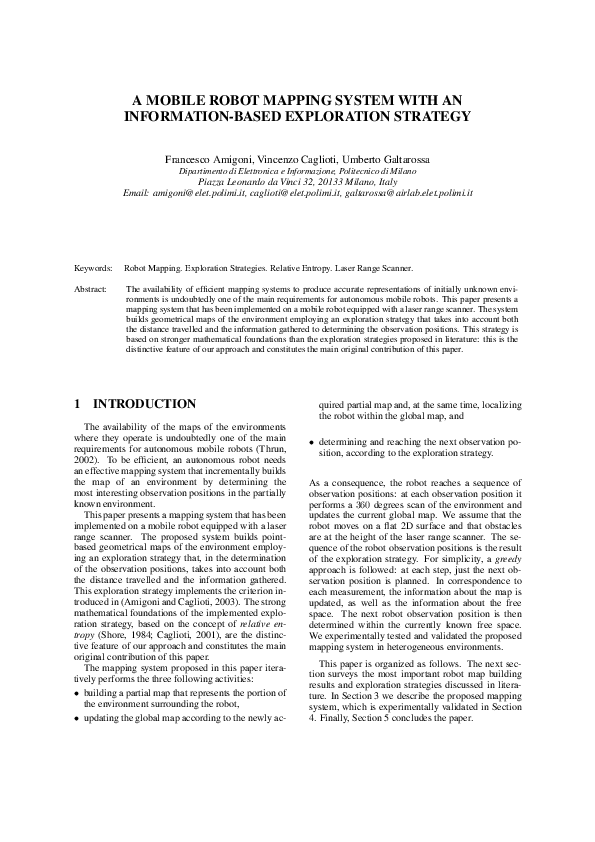 A Mobile Robot Mapping System With An Information Based Exploration Strategy