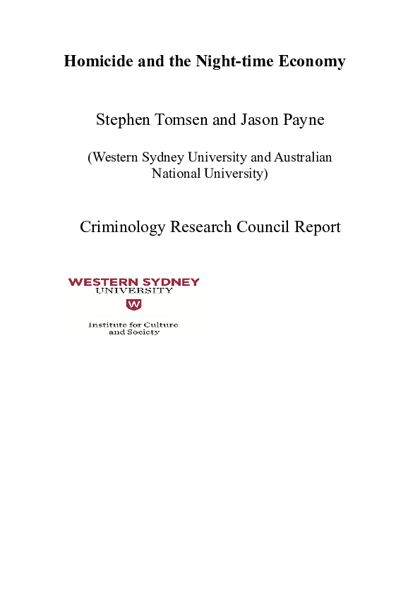 (DOC) Homicide and the Night-Time Economy - Final Report CRC (2015 ...