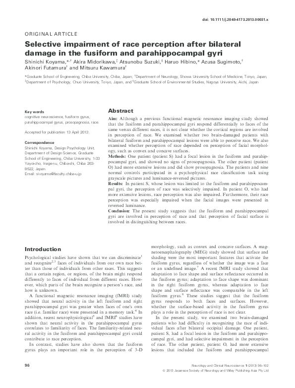(PDF) Selective impairment of race perception after bilateral damage in ...