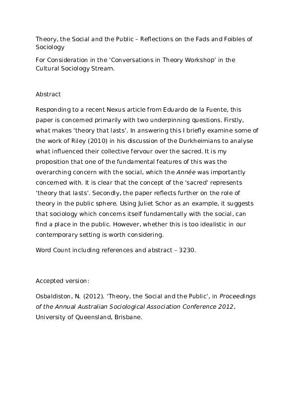 (DOC) Theory, the Social and the Public – Reflections on the Fads and ...