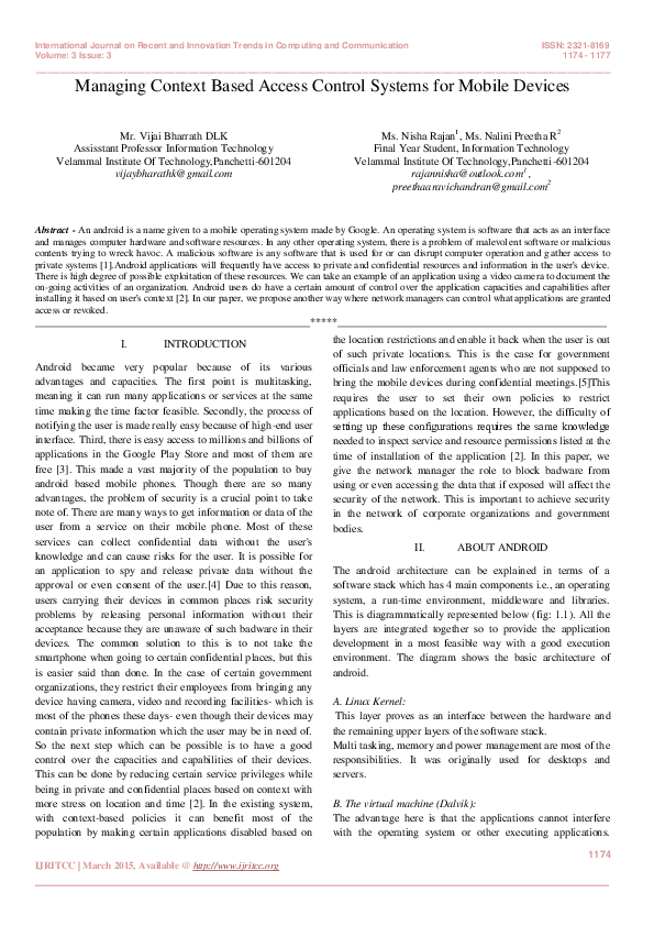 Pdf Managing Context Based Access Control Systems For Mobile Devices