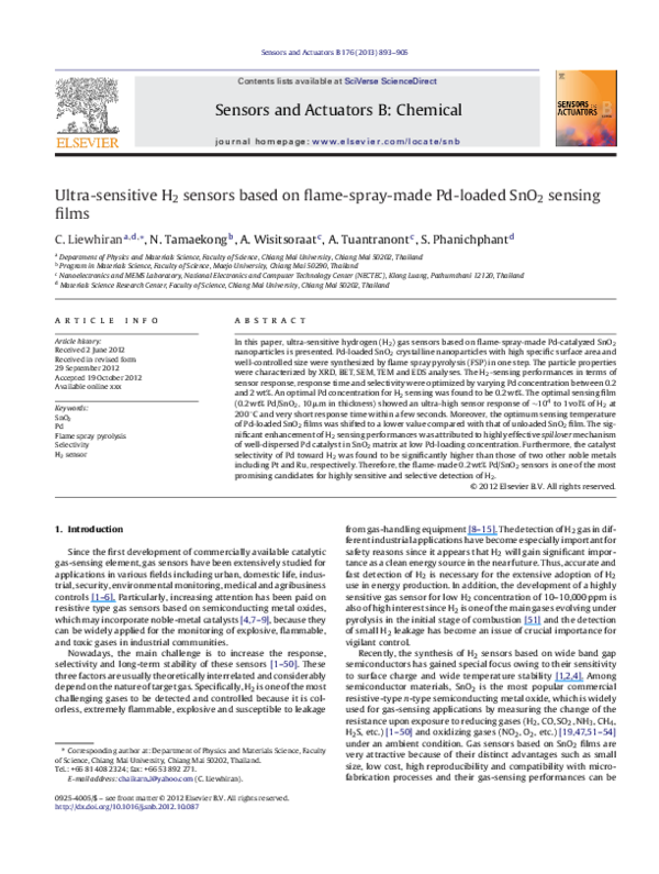 (PDF) Ultra-sensitive H2 sensors based on flame-spray-made Pd-loaded ...