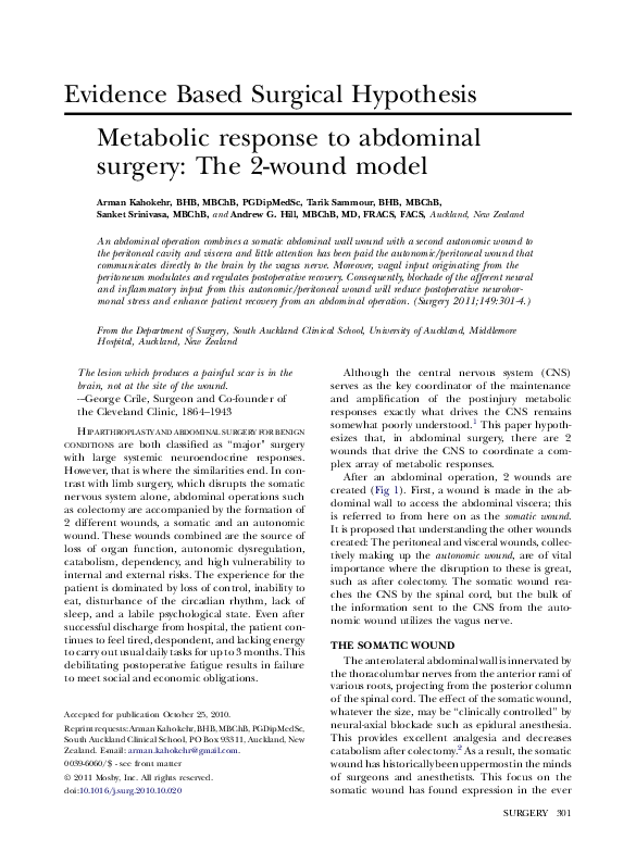 (PDF) Metabolic response to abdominal surgery: The 2-wound model