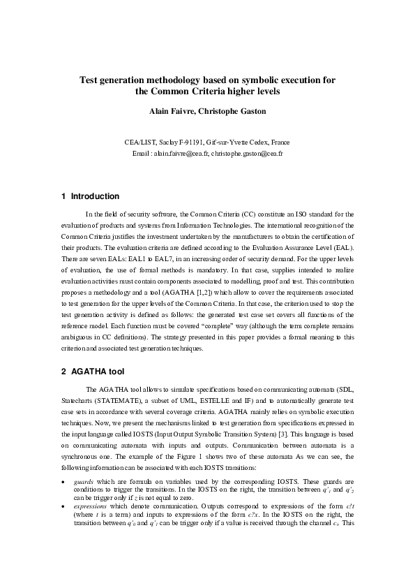 Pdf Test Generation Methodology Based On Symbolic Execution For The Common Criteria Higher Levels