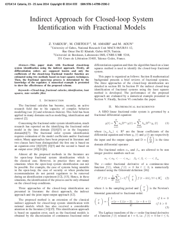 Pdf Indirect Approach For Closed Loop System Identification With