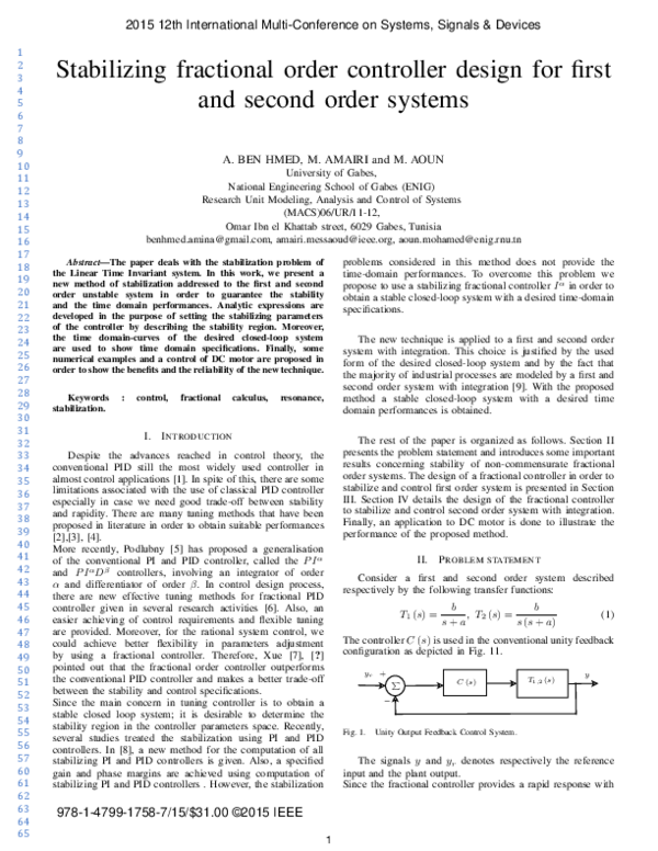 (PDF) Stabilizing fractional order controller design for first and second order systems