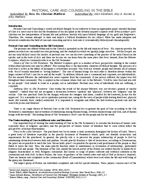 (DOC) Biblical Foundations for Pastoral Care and Counseling