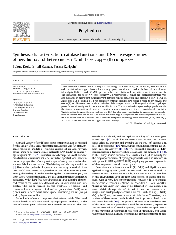 (PDF) Synthesis, characterization, catalase functions and DNA cleavage studies of new homo and ...