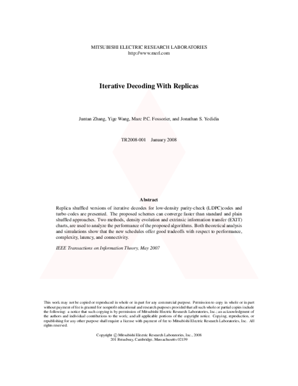 (PDF) Iterative Decoding With Replicas