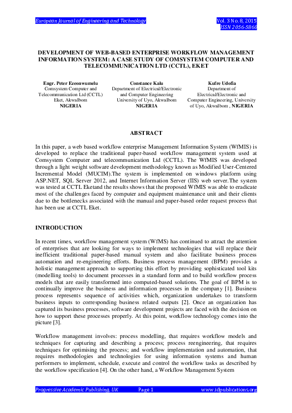 (PDF) DEVELOPMENT OF WEB-BASED ENTERPRISE WORKFLOW MANAGEMENT INFORMATION SYSTEM: A CASE STUDY ...