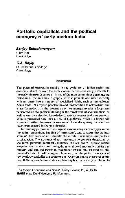 Portfolio capitalists and the political economy of early modern India ...