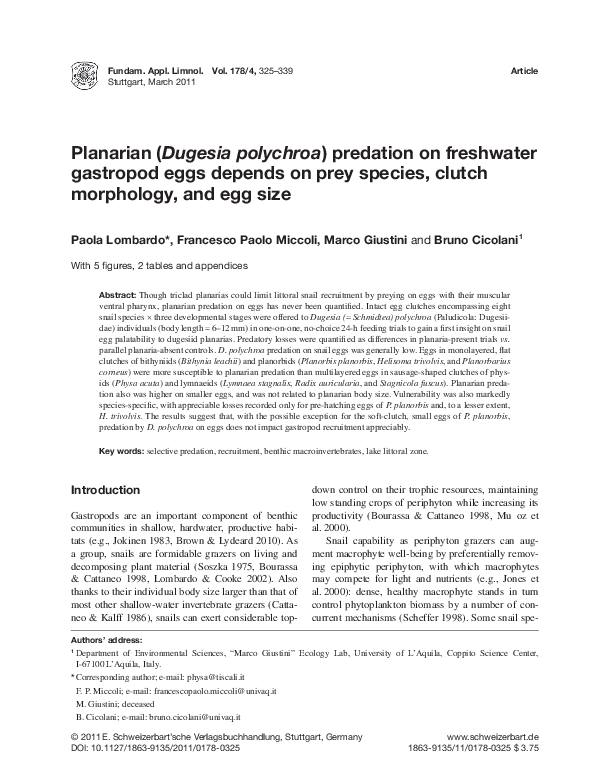 (PDF) Planarian ( Dugesia polychroa ) predation on freshwater gastropod ...