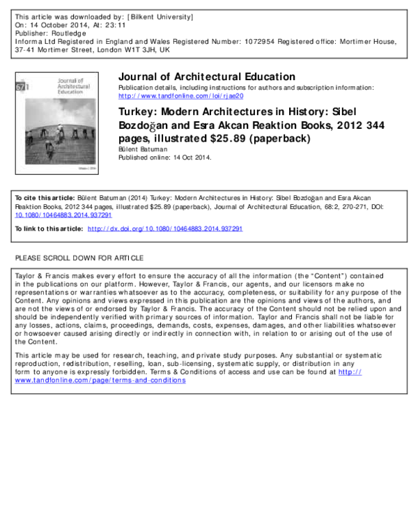 (PDF) Turkey: Modern Architectures in History: Sibel Bozdoğan and Esra ...