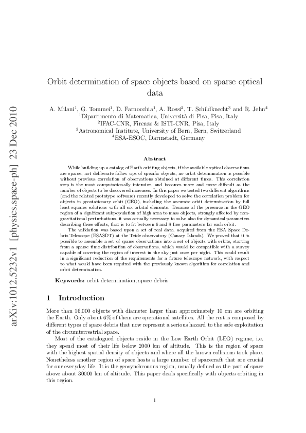 Pdf Orbit Determination Of Space Objects Based On Sparse Optical Data