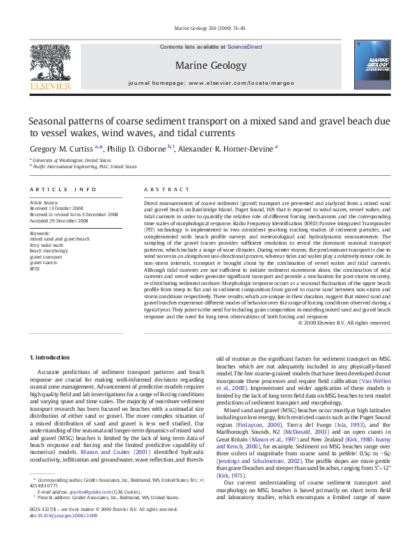 (PDF) Seasonal patterns of coarse sediment transport on a mixed sand ...