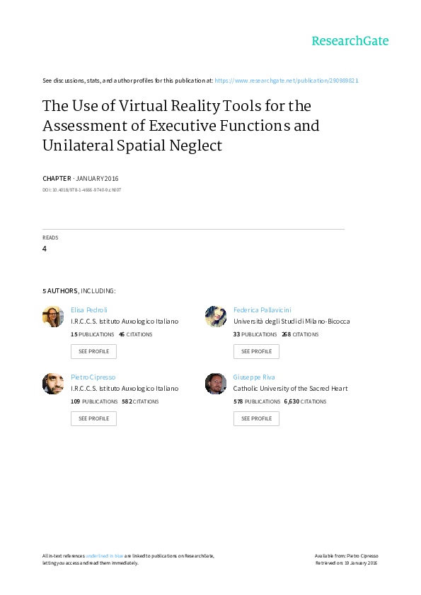 Pdf A Virtual Reality Test For The Assessment Of Cognitive Deficits Usability And