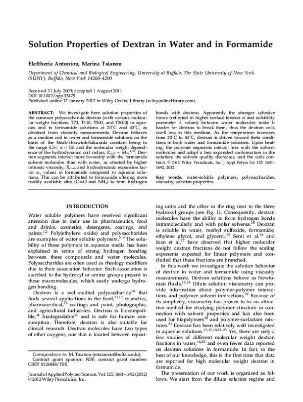 (PDF) Solution properties of dextran in water and in formamide