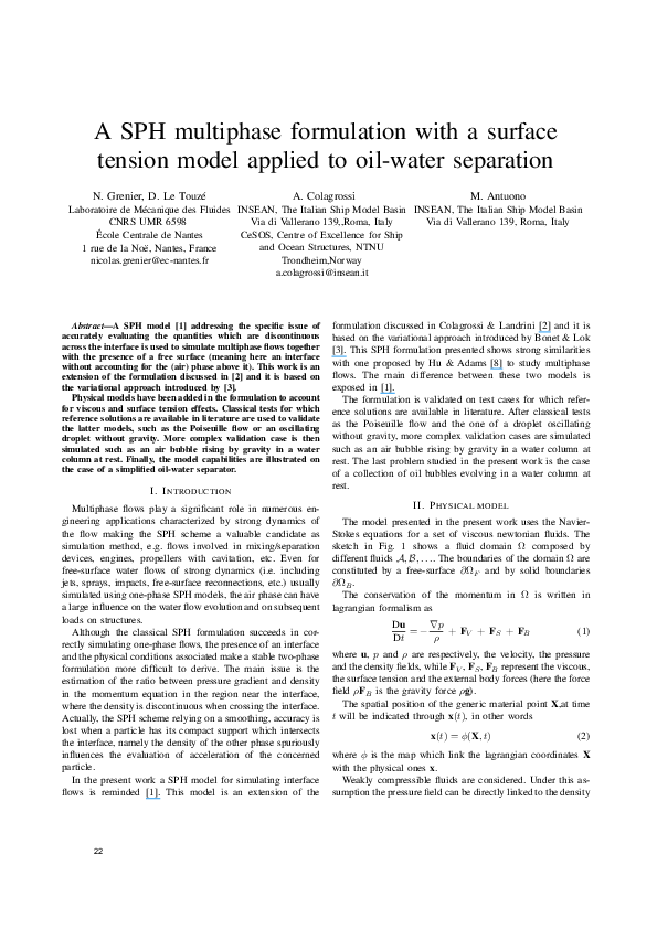 (PDF) A SPH multiphase formulation with a surface tension model applied to oil-water separation ...