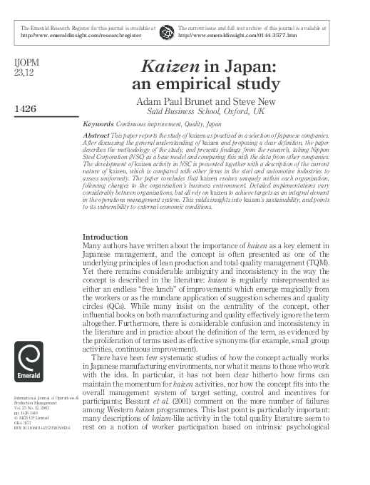 (PDF) Kaizen in Japan: an empirical study