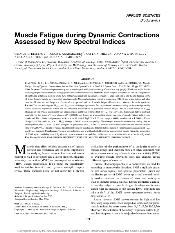 (PDF) Muscle Fatigue during Dynamic Contractions Assessed by New ...