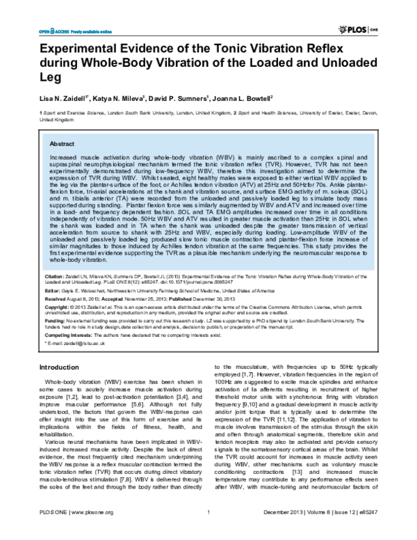 (PDF) Experimental Evidence of the Tonic Vibration Reflex during Whole ...