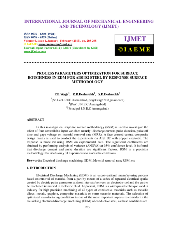 (PDF) EDM Parameter Optimization for AISI D2 Steel