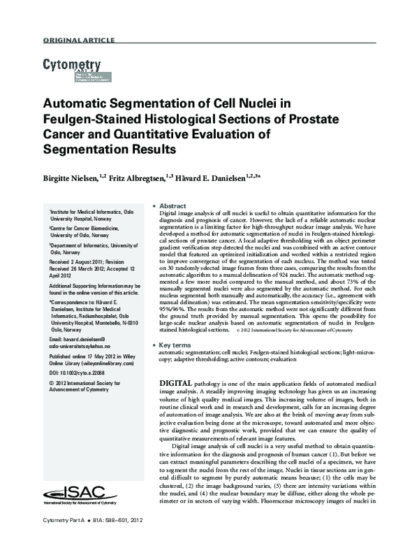 (PDF) Automatic segmentation of cell nuclei in Feulgen-stained histological sections of prostate ...