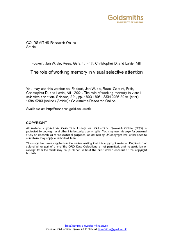 Pdf The Role Of Working Memory In Visual Selective Attention