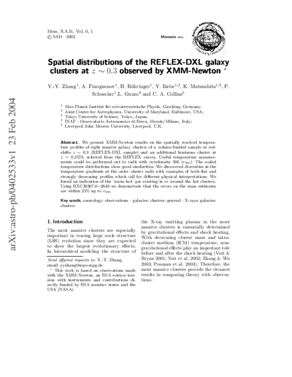 (PDF) Spatial distributions of the REFLEX-DXL galaxy clusters at z~0.3 ...