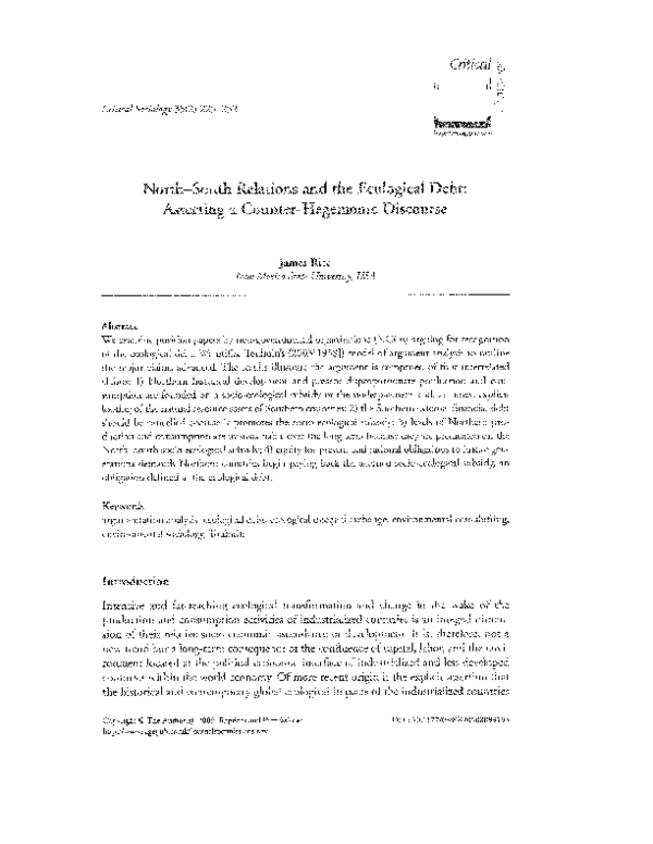 (PDF) North-South Relations and the Ecological Debt: Asserting a ...